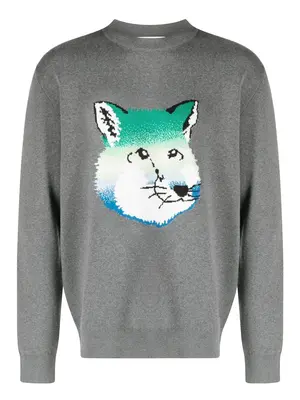 Maison Kitsuné Vibrant Fox Head Intarsia Pullover - Grey