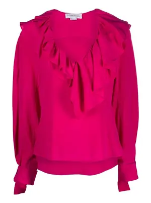 Victoria Beckham Ruffled Silk Blouse - Pink