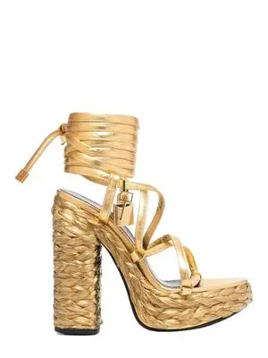 TOM FORD 140mm Metallic-effect Leather Platform Sandals - Gold