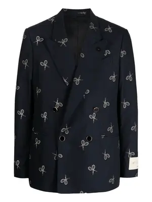 LARDINI Racket-print Double-breasted Blazer - Blue