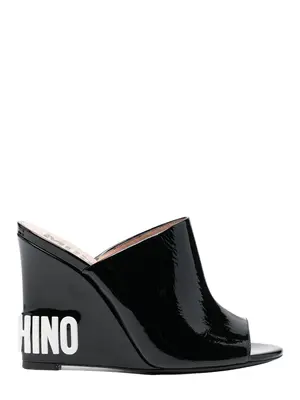 Moschino 110mm Embossed-logo Wedge Sandals - Black