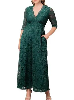 KIYONNA Maria Lace Evening Gown - Emerald