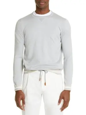 Eleventy Sea Island Cotton Crewneck Sweater - Light Blue - Sand - White