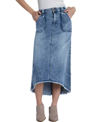 WASH LAB DENIM Wash Lab Denim Patch Pocket Denim Midi Skirt Ava Blue
