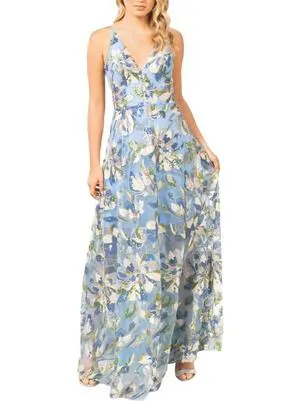 Dress The Population Dress The Population Ariyah Sequin Gown Sky Blue Multi