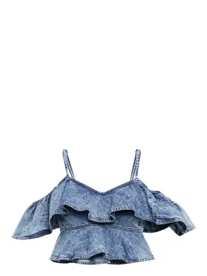 MARANT ETOILE Voloteo Chambray Crop Top - Blue