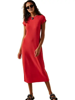 Free People Good Feels Slim Midi Dress Atlas Red