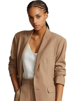 Ralph Lauren Single-Breasted Stretch Wool Blazer Camel