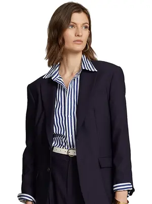Ralph Lauren Single-Breasted Stretch Wool Blazer Navy
