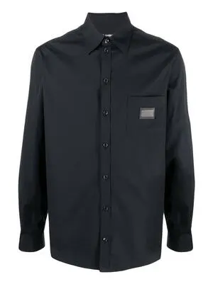 Dolce & Gabbana Logo-plaque Cotton-poplin Shirt - Black
