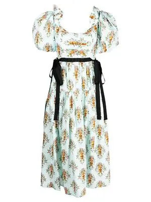 Agua Bendita Floral-print Midi Dress - Blue