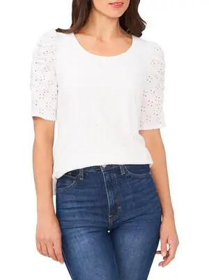 CECE DUPRAZ Eyelet Puff Sleeve Top - Ultra White
