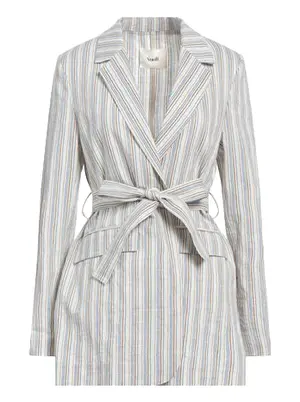 SUOLI Striped Blazer With Belt - Beige