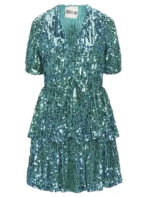 ANIYE BY Mini Sequined Tulle Dress Turquoise