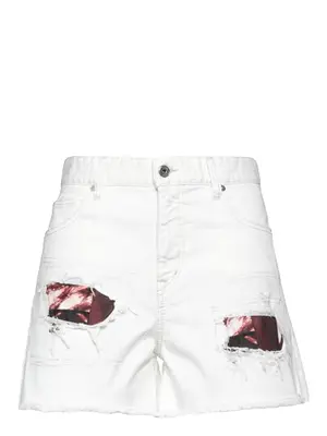 Just Cavalli Denim Shorts With Leather Trim - White