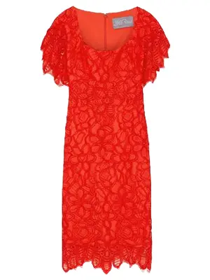 Lela Rose LELA ROSE Lace Bodycon Midi Dress Tomato Red