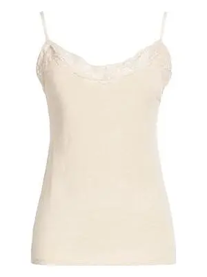 120% Lino Lace-Trimmed Linen Tank Top Beige