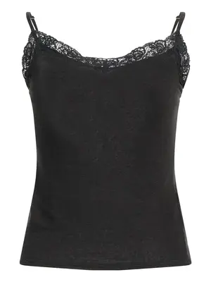 120% Lino Lace-Trimmed Linen Tank Top Black