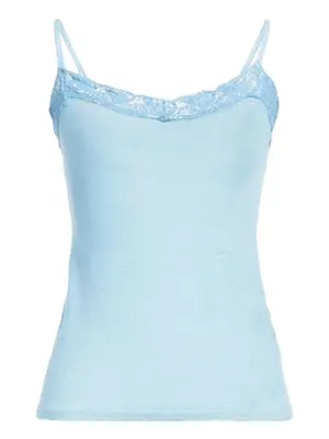 120% Lino Lace-Trimmed Linen Tank Top Blue