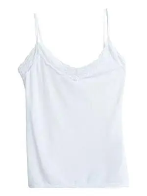120% Lino Lace-Trimmed Linen Tank Top White