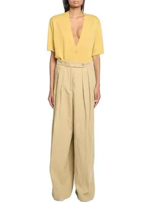 Dries Van Noten Pamplona Pleated Wide-Leg Pants Hay