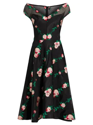 Lela Rose Fil Coupé Organza Dress - Black