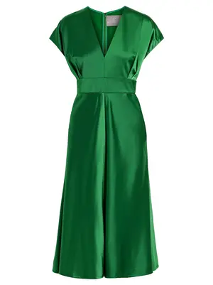 Lela Rose Pleated Satin-crepe Midi Dress - Emerald