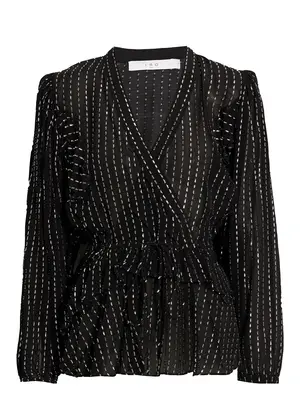 IRO PARIS Silga Metallic Fil Coupé Chiffon Peplum Blouse - Black