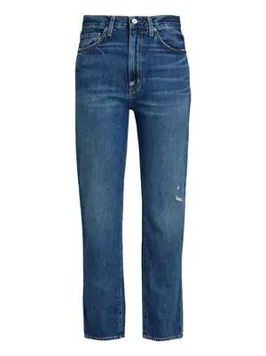NILI LOTAN Distressed High-rise Straight-leg Jeans - Mid Denim