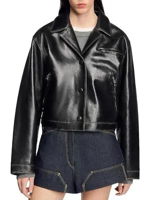 Sandro Jude Leather Jacket Black