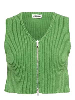 JIL SANDER Ribbed-knit Crop Top - Green