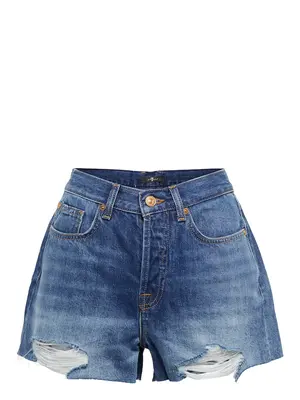 7 For All Mankind Monroe Distressed Denim Shorts - Blue
