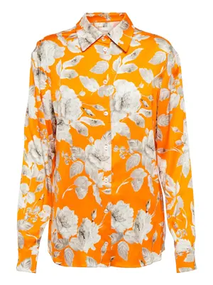 Erdem Lillia Floral Satin Blouse - Orange