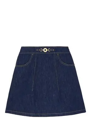 Patou Embellished Topstitched Denim Mini Skirt - Blue