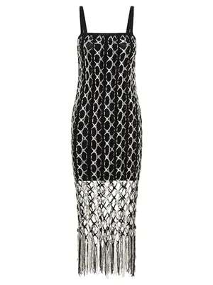 DION LEE Crochet-net Layered Midi Dress - Black