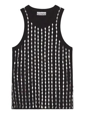 GANNI Beaded Sleeveless Tank Top - Black