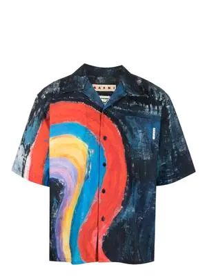 Marni Abstract-print Cotton Shirt - Blue