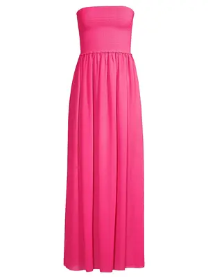 Ramy Brook Calista Smocked Strapless Flare Dress Deep Rose