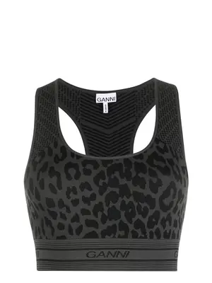 GANNI Leopard-print Racerback Bralette - Black
