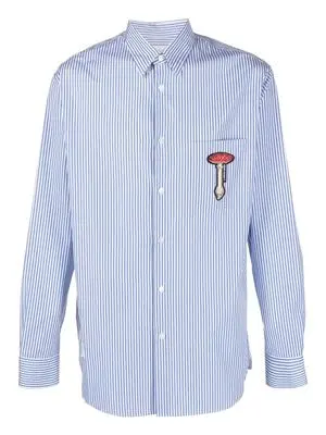 LANVIN Patch-detail Striped Shirt - Blue