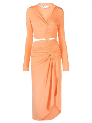 Off-White Cut-out Draped Dress - Orange