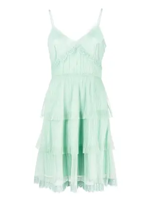 TWINSET Lace-trim Ruffled Mini Dress - Green