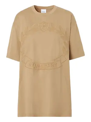 Burberry Burberry Embroidered EKD Cotton Oversized T-Shirt Neutrals