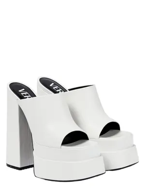 Versace Leather Platform Mules - White