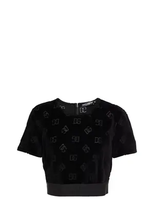 Dolce & Gabbana Logo Cotton Velvet Crop Top - Black