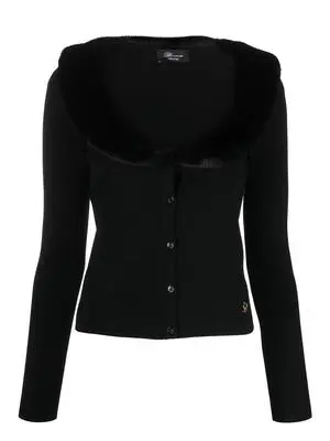 Blumarine Faux-fur Collar Knitted Cardigan - Black