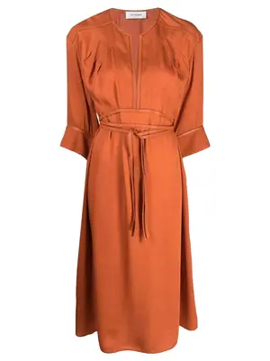YVES SALOMON Belted-waist Midi Dress - Orange