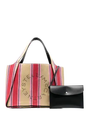 Stella McCartney Striped Logo Tote Bag - Neutrals