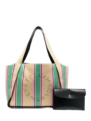 Stella McCartney Logo Striped Woven Tote Bag - Green