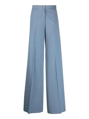 GIULIVA HERITAGE Giuliva Heritage Cornflower Blue Virgin Wool Blend High-Waisted Wide-Leg Trousers